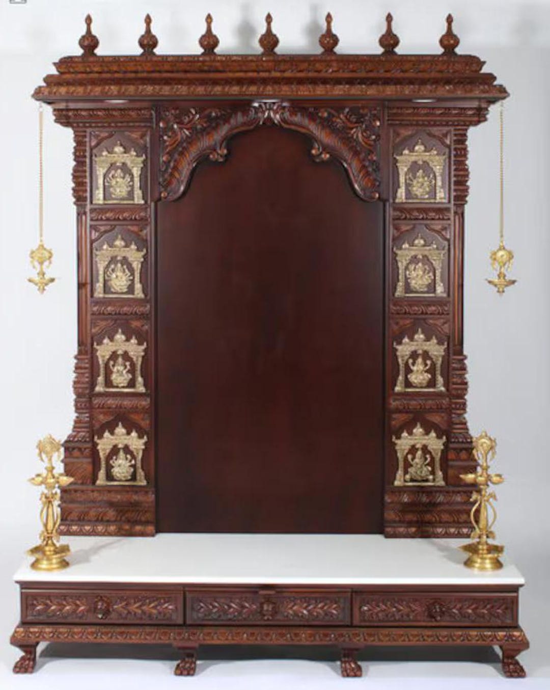 Wooden Temple | Hindu Mandir With Lakshmi Design & Brass Lamps | Home ...