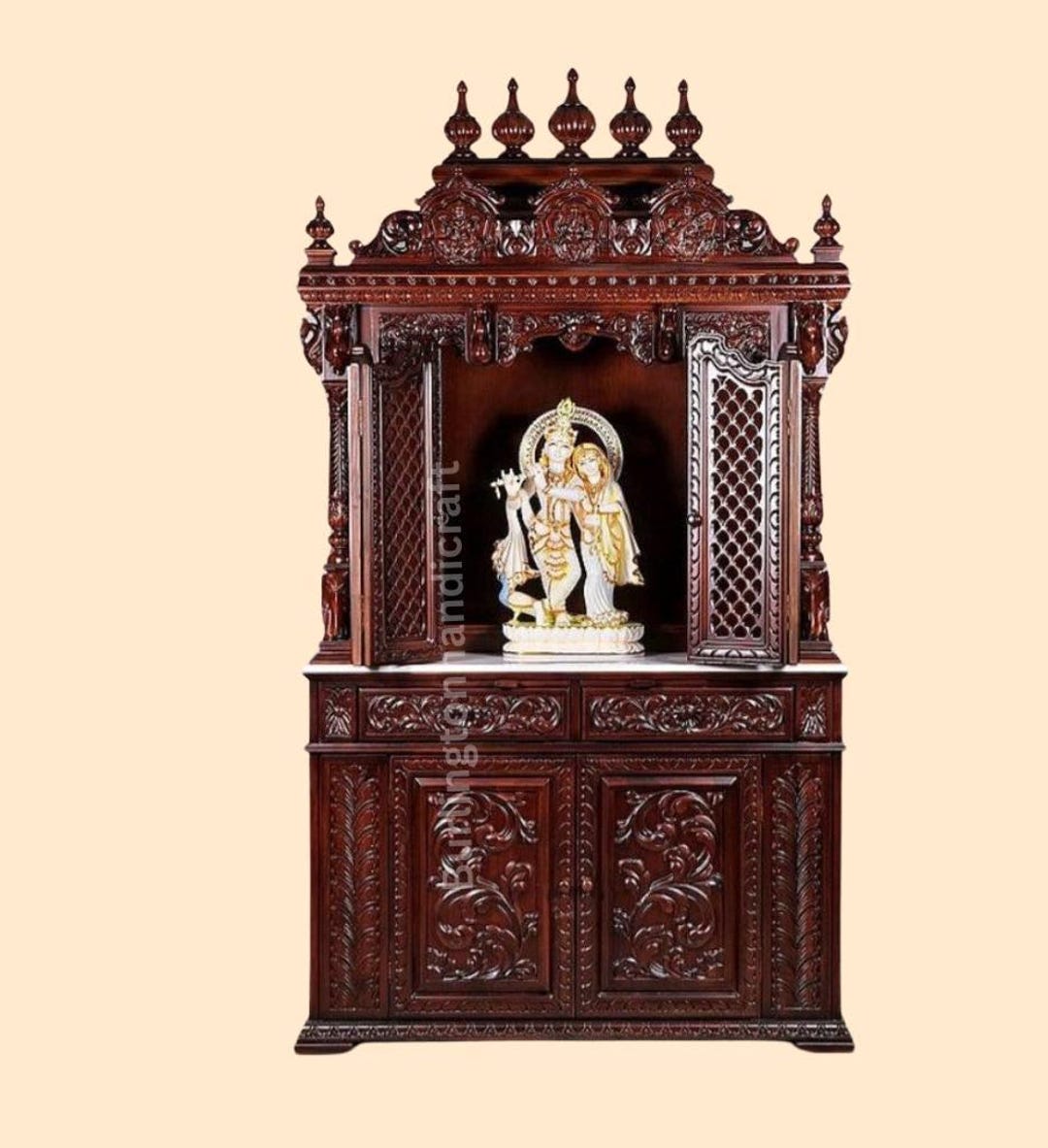 Wooden Temple 75 Inches Big Pooja Mandir Hand Carved Home Temple Unique ...