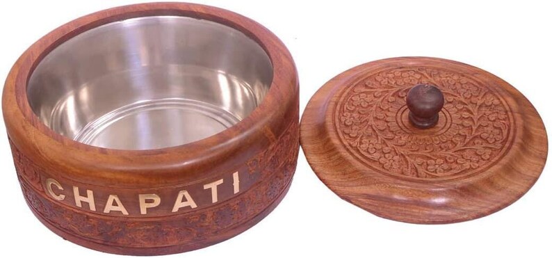 Handmade Casserole & Wooden Chapati Box Unique Indian Spice Storage ...