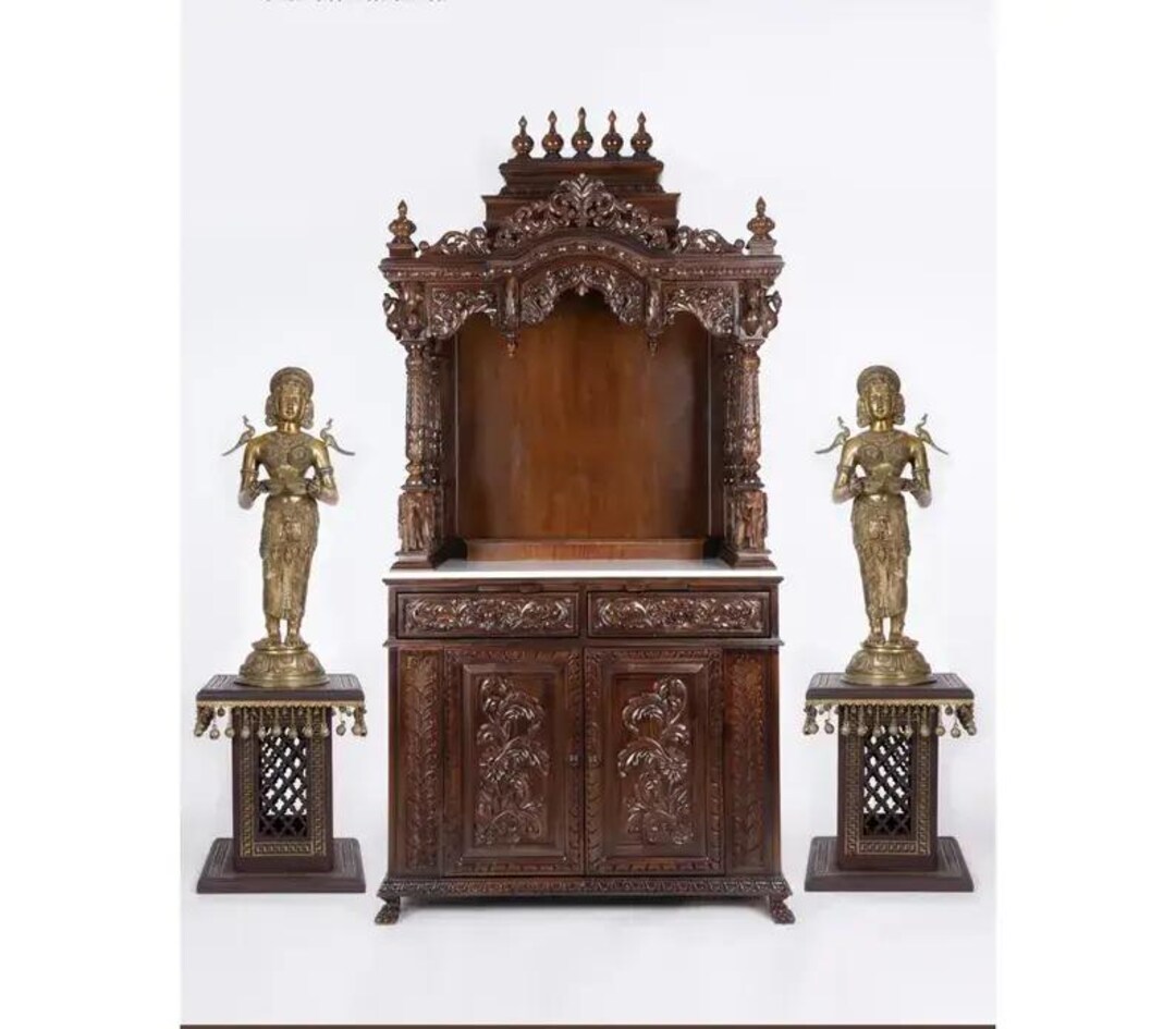 Wooden Temple 75 Hindu Puja Mandir Hand Carved Traditional Design ...
