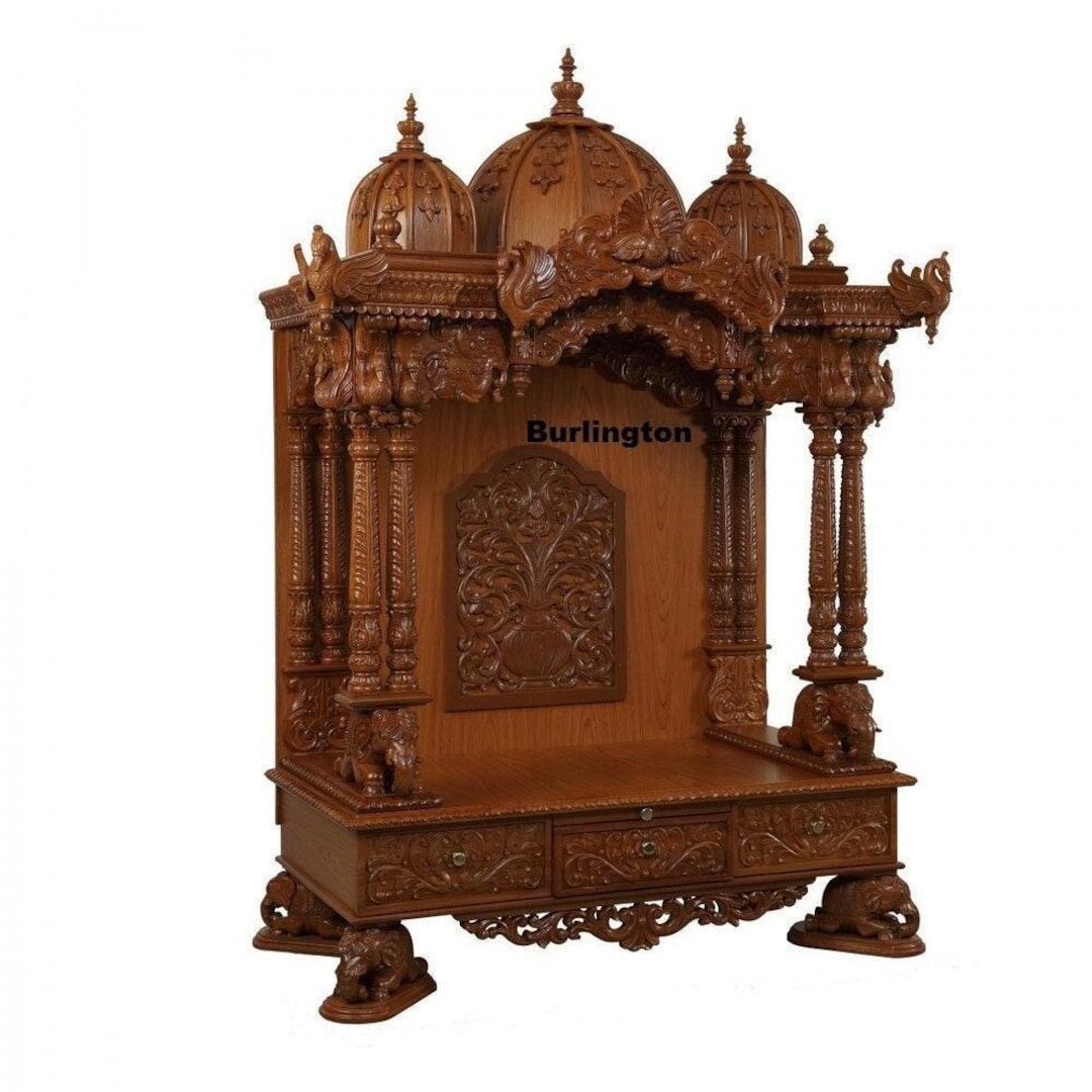 Wooden Temple With Drawers Indian Mandir for Worship & Pooja ...