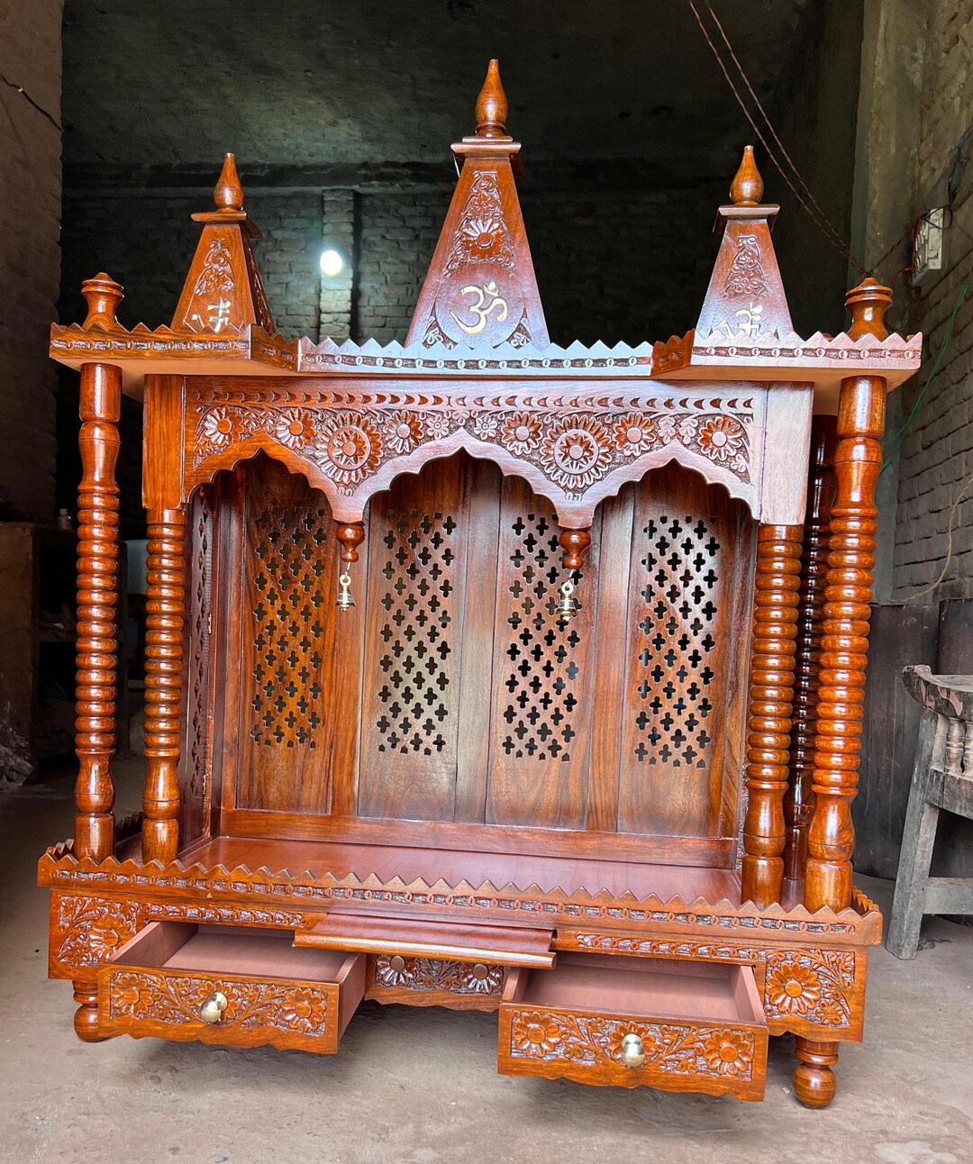 Wooden Temple Wooden Mandir With Doors for Pooja Ghar, Perfect Indoor ...