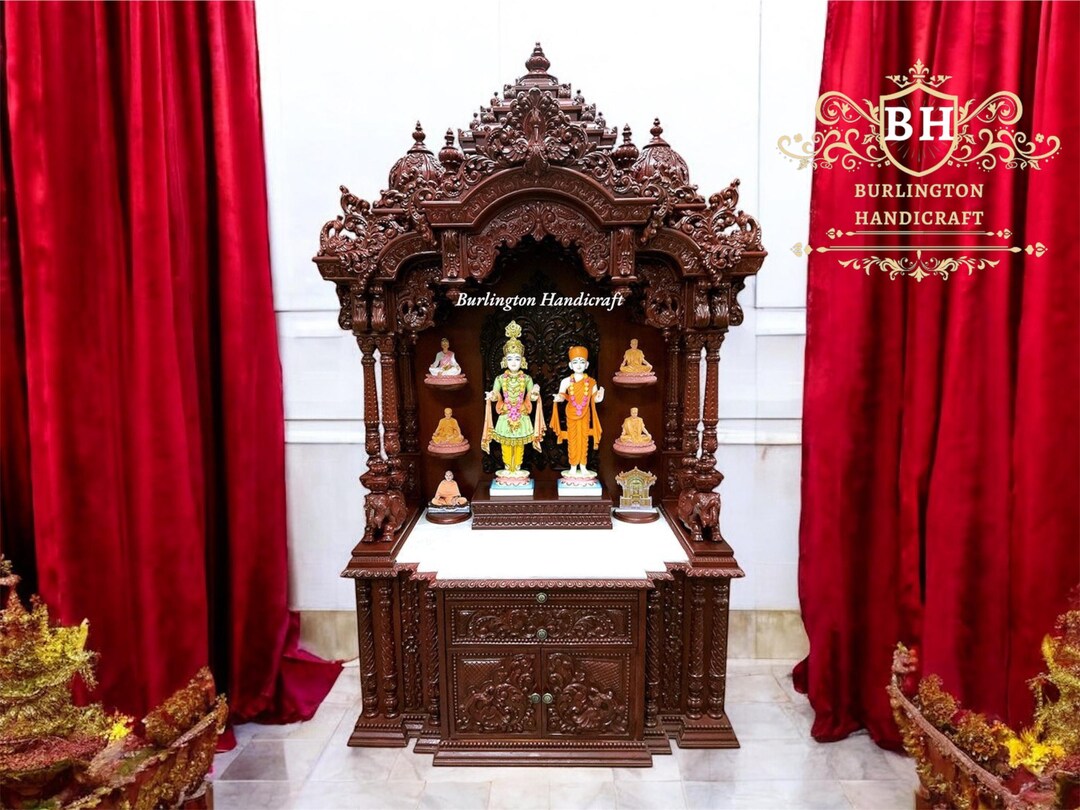 Wooden Temple Mandir 48x24x85 – Natural Wood Carved Pooja Ghar | Unique ...