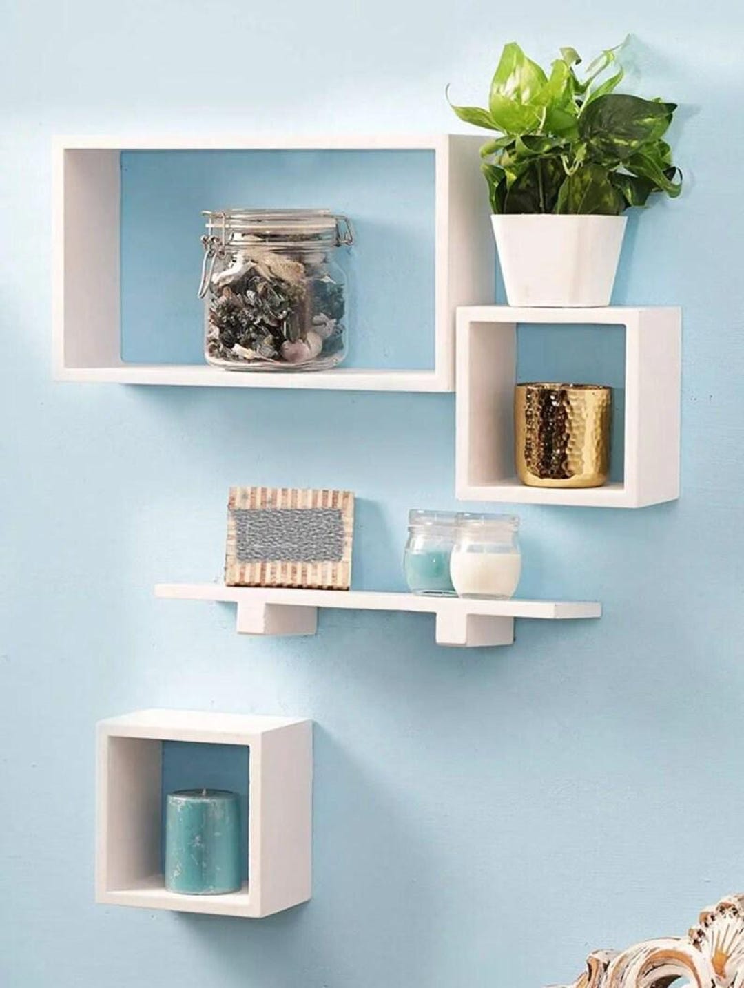 Wall Mounted Shelves Set of 4 - White Decorative Wall Shelves for ...