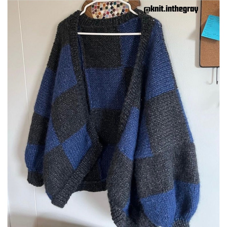 Knitting Pattern: Checkered Boyfriend Cardigan - Etsy