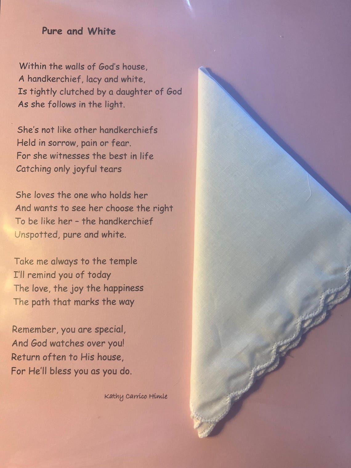 Temple Hanky, Handkerchief Poem, Pure and White, Temple Handkerchief ...