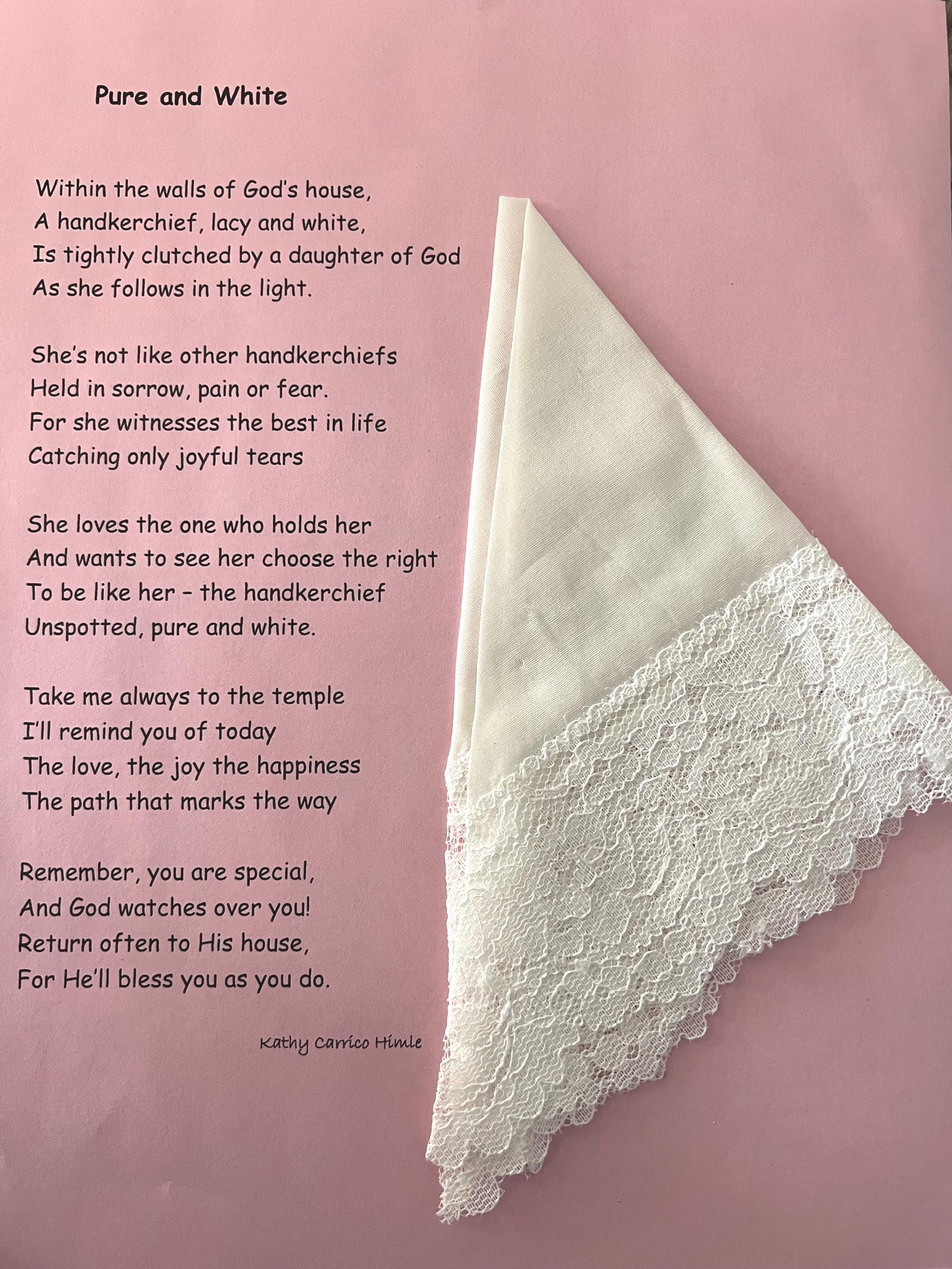 Temple Hanky, Handkerchief Poem, Pure and White, Temple Handkerchief ...