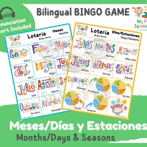Bingo Game: Months Days and Seasons, Preschool Activity, Educational ...