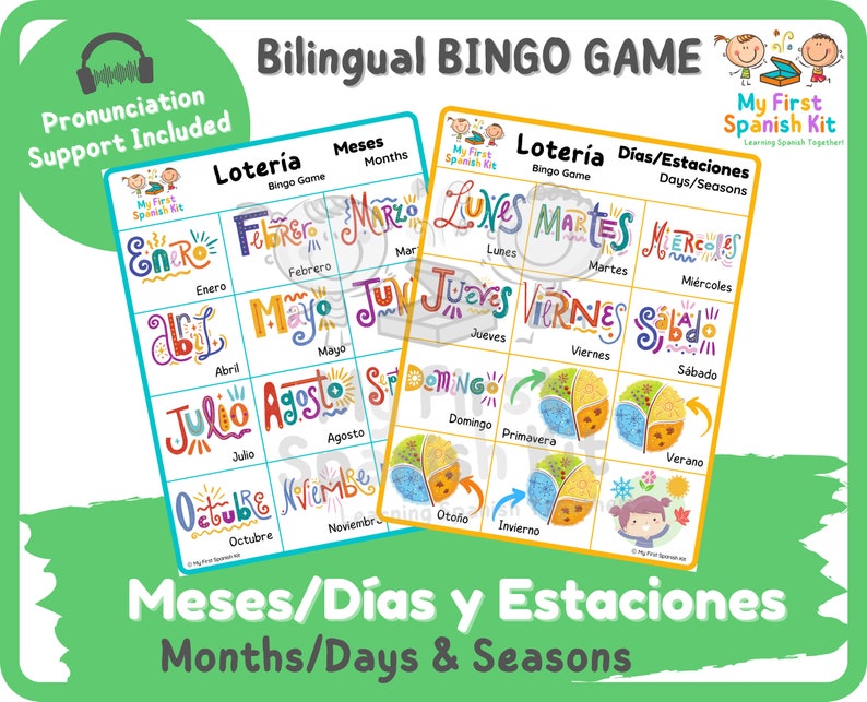 Bingo Game: Months Days and Seasons, Preschool Activity, Educational ...