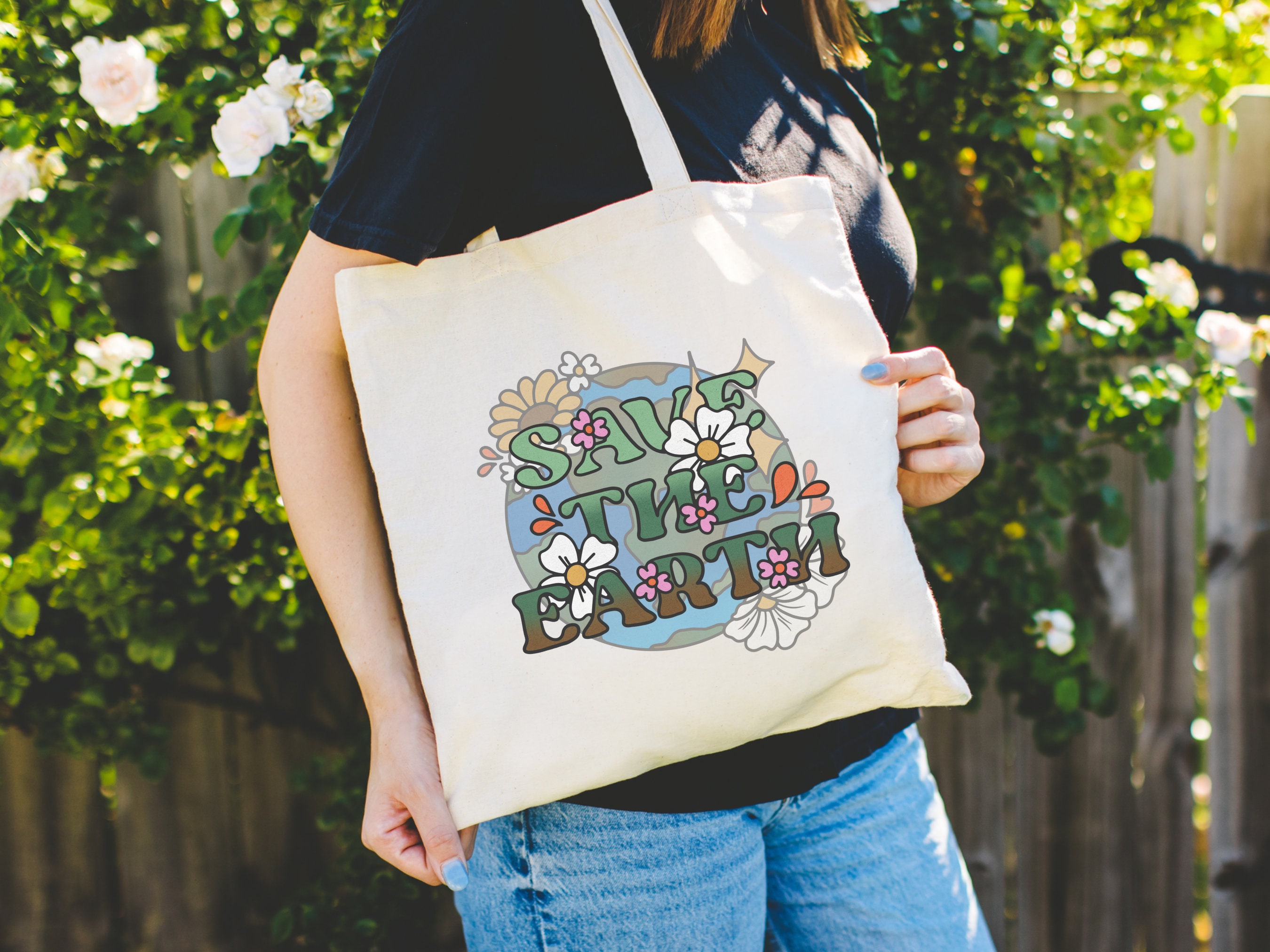 Reusable save the earth Tote Bag, Earth Day Grocery Bag sold by Inhaler ...