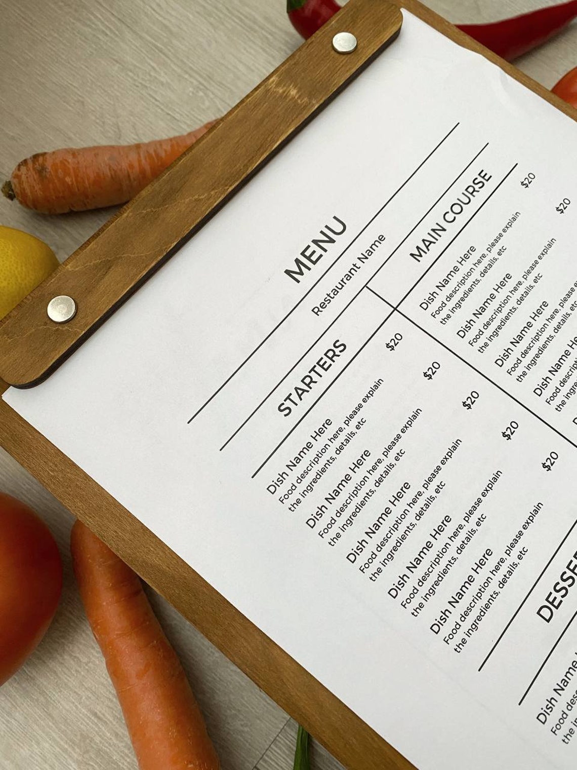 Handcrafted Wooden Menu Holder - Menu for Restaurants, Cafes, Pubs ...