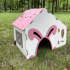 Indoor Pink Rabbit House Castle, Wooden Rabbit, Feeder, Rabbit ...