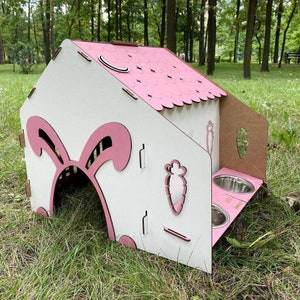 Indoor Pink Rabbit House Castle, Wooden Rabbit, Feeder, Rabbit ...