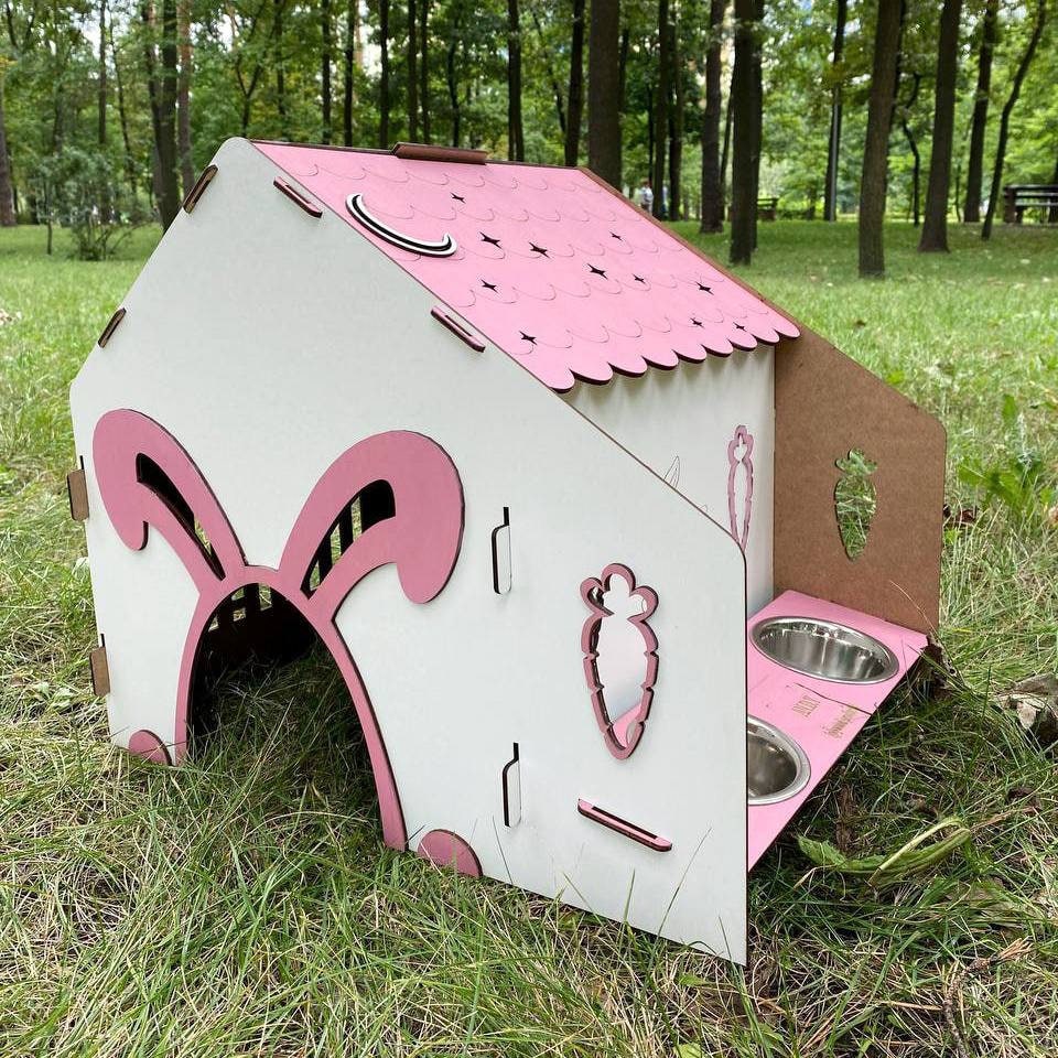 Indoor Pink Rabbit House Castle Wooden Rabbit Feeder - Etsy
