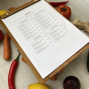 Handcrafted Wooden Menu Holder - Menu for Restaurants, Cafes, Pubs ...