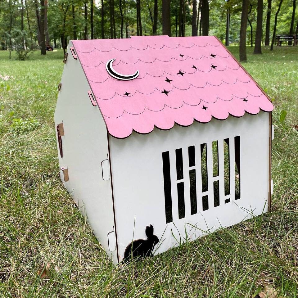 Indoor Pink Rabbit House Castle Wooden Rabbit Feeder - Etsy