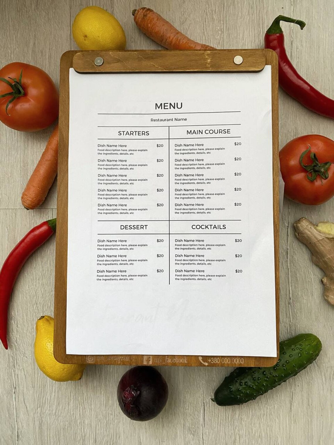 Handcrafted Wooden Menu Holder - Menu for Restaurants, Cafes, Pubs ...