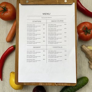 Handcrafted Wooden Menu Holder - Menu for Restaurants, Cafes, Pubs ...