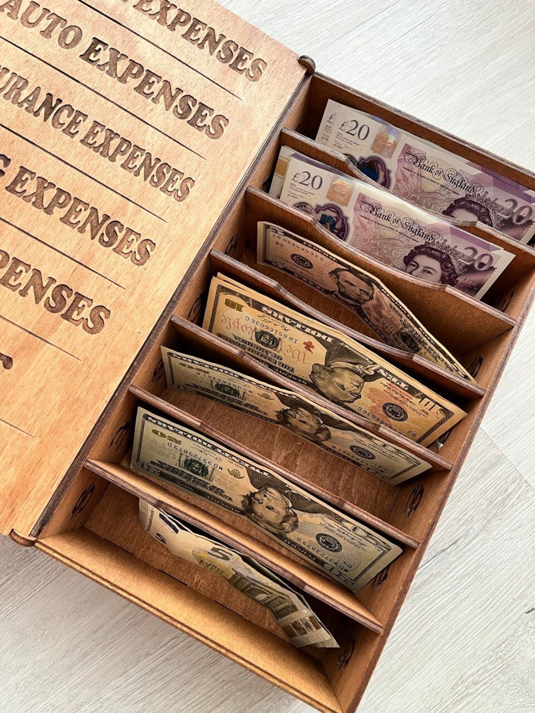 Family Budget Wooden Box, Personal Finance Organizer, Wooden Money ...