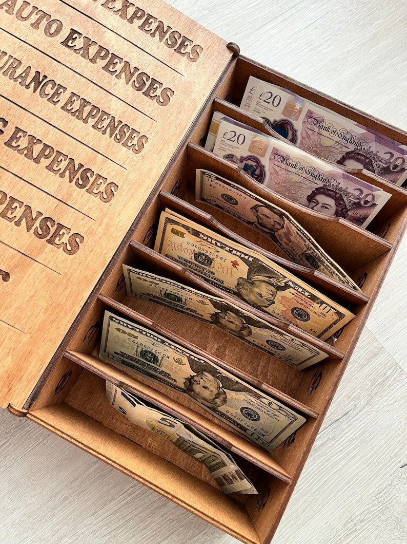 Family Budget Wooden Box, Personal Finance Organizer, Wooden Money ...