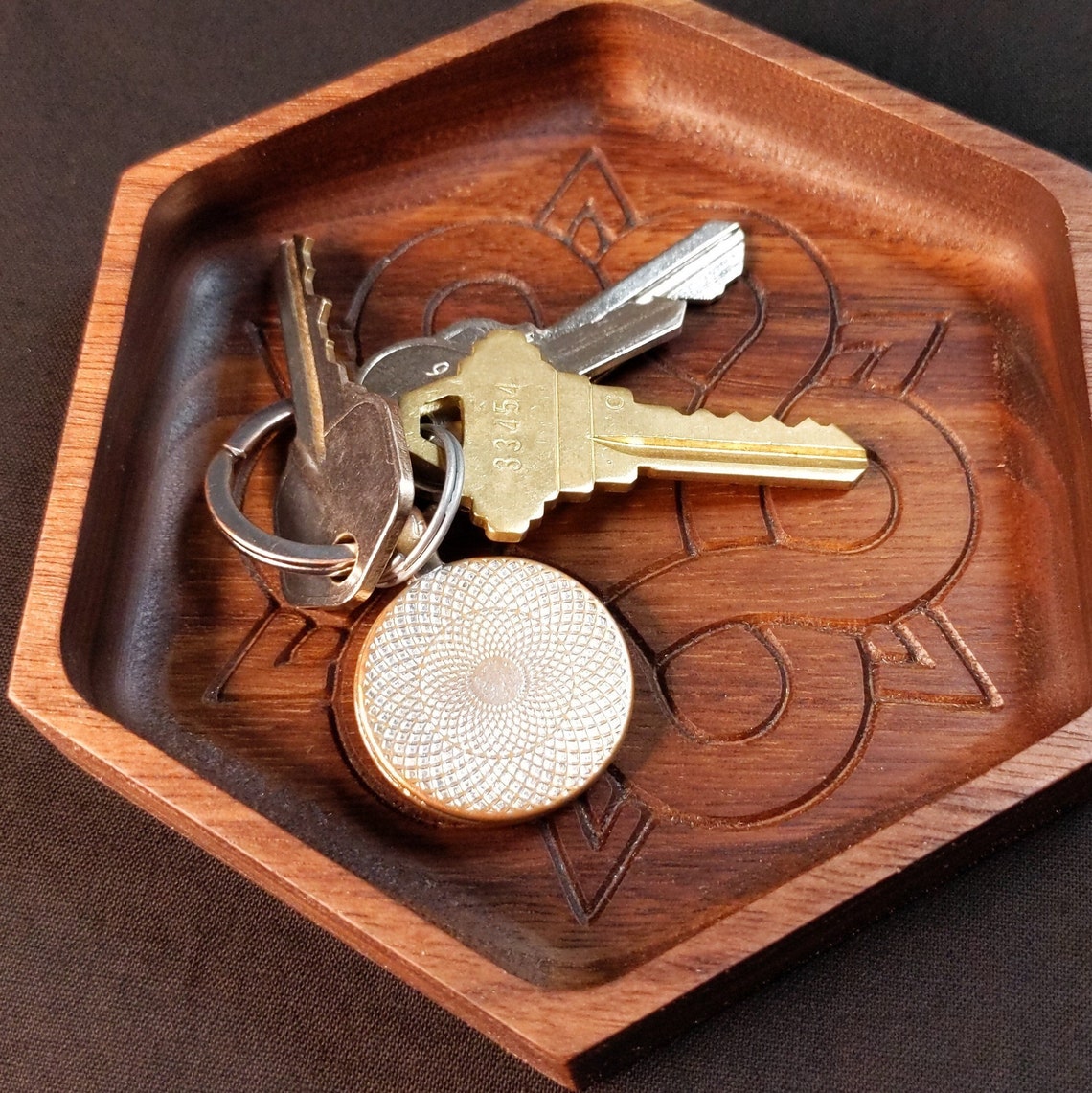 Hex Tray, Wood Celtic Knot Catch All, Hexagon Walnut Dish - Etsy