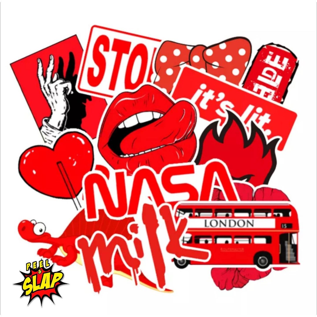 50 Red Burst Stickers Pack Waterproof Vinyl for Skateboard Bicycle ...