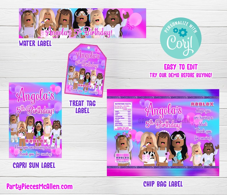 Roblox Girl Editable Party Package Roblox Girl Chip Labels - Etsy