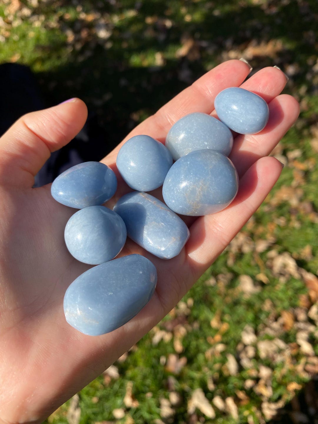 Angelite Tumble From Peru | Blue Gypsum Tumbled Crystal | Natural ...