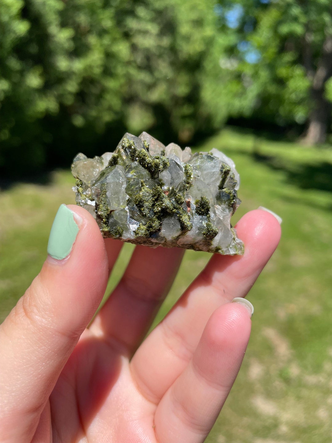 Rare Forest Epidote Quartz Specimen From Turkey, Forest Epidote Crystal ...