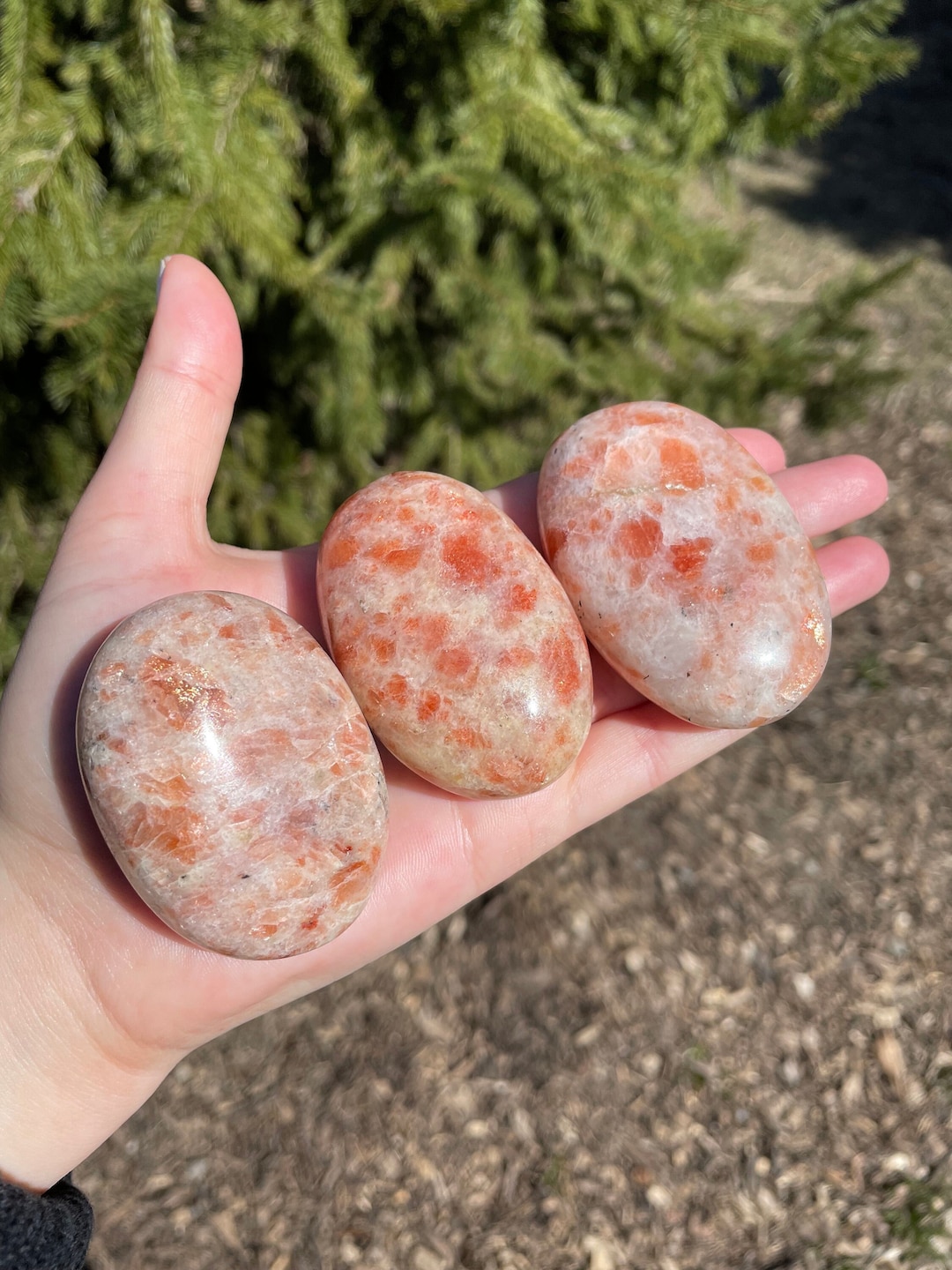 Confetti Flash Sunstone Palm Stone | Glittery & Flashy Crystal Polished ...