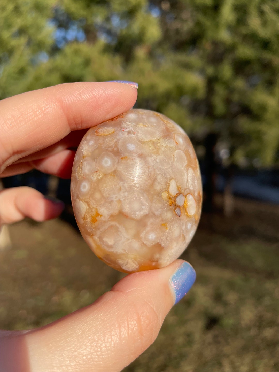 Flower Agate Palm Stone, Cherry Blossom Agate, Natural Flower Agate ...