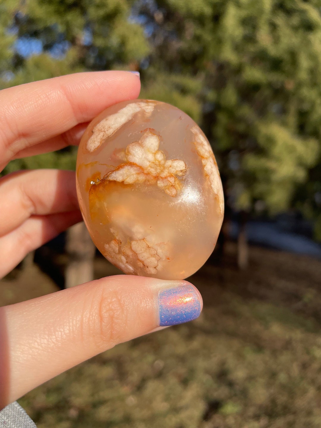 Carnelian & Flower Agate Palm Stone | Cherry Blossom Healing Crystal ...
