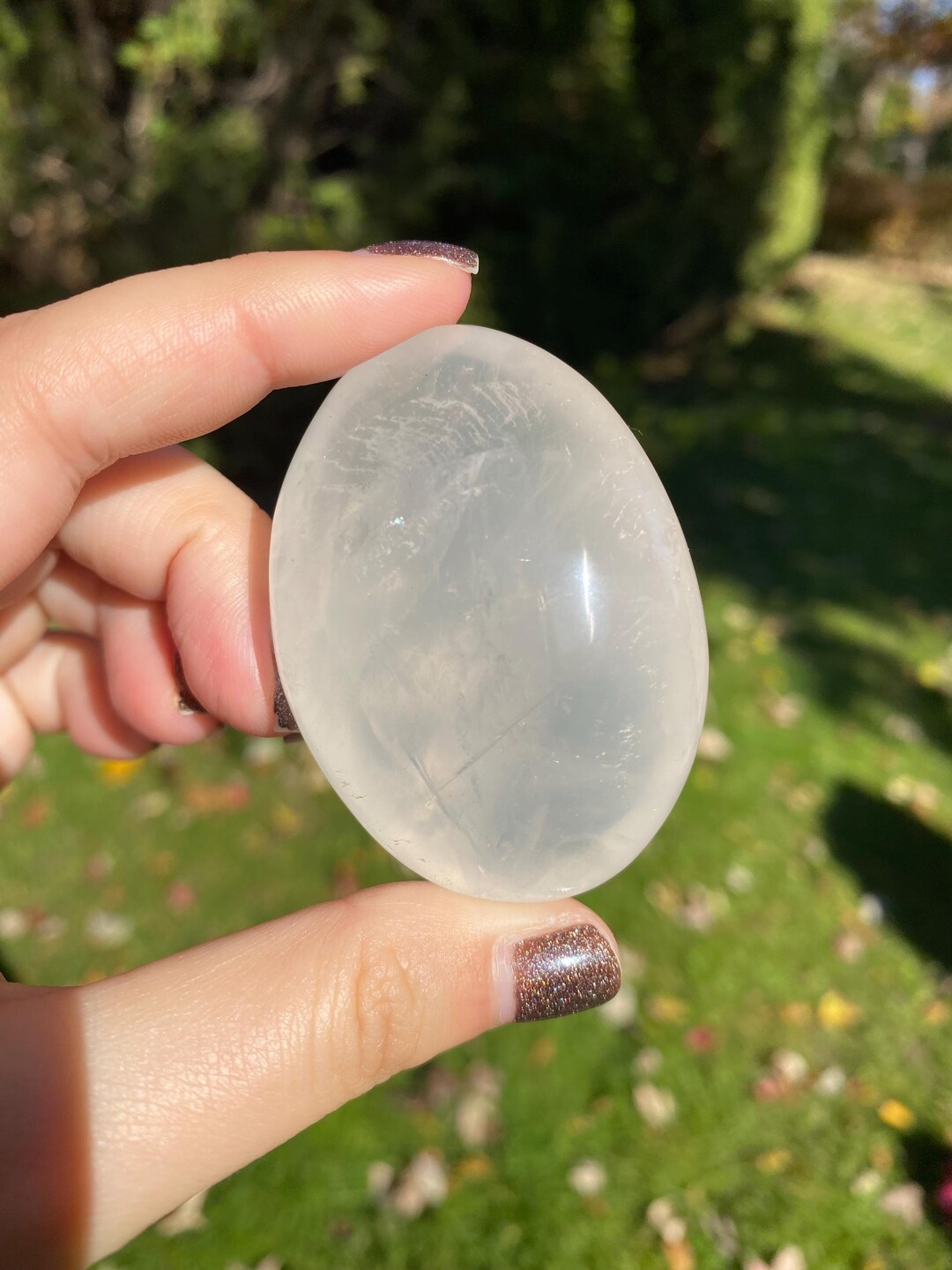 Girasol Quartz Palm Stone | Opalescent Milky Healing Crystal | Natural ...