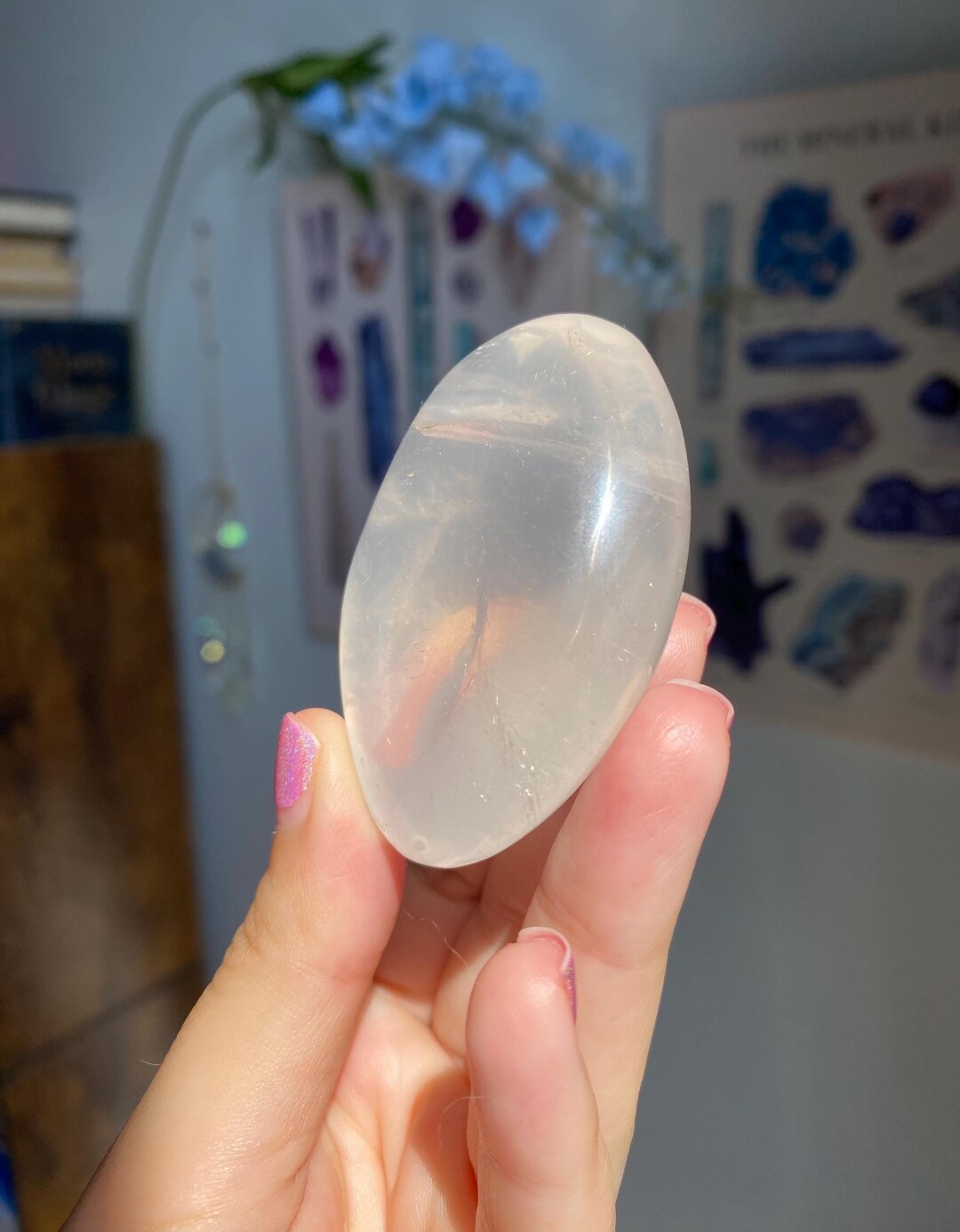 Opalescent Milky Girasol Quartz Palm Stone | Healing Crystal | Natural ...