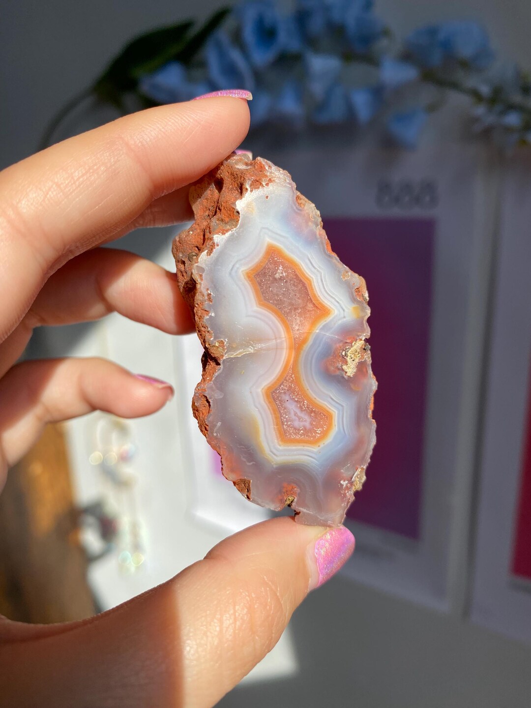 Condor Agate From Argentina | Polished Cut Half Nodule | Blue and ...