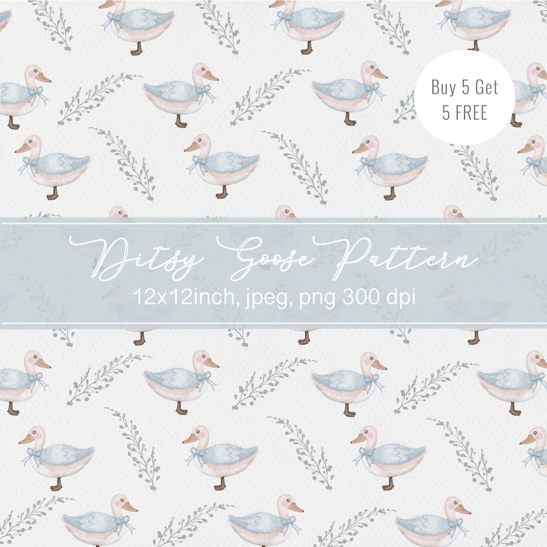 Goose Seamless Pattern Floral Pattern Watercolor Clipart Wild Floral ...