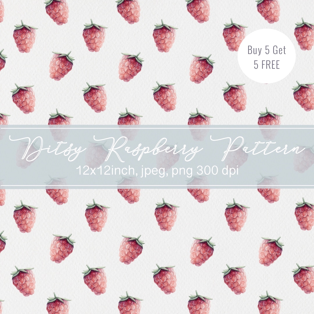 Watercolor Raspberry Digital Paper, Fruit Berry Seamless Patterns ...