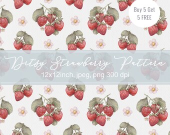 Watercolour Strawberry Pattern, Fruit Repeat Tile, Print for Fabric Printers, Summer Seamless ...