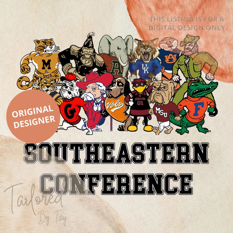 SEC Southeastern Conference Vintage Football Mascot Digital Design - OLD VERSION - Etsy