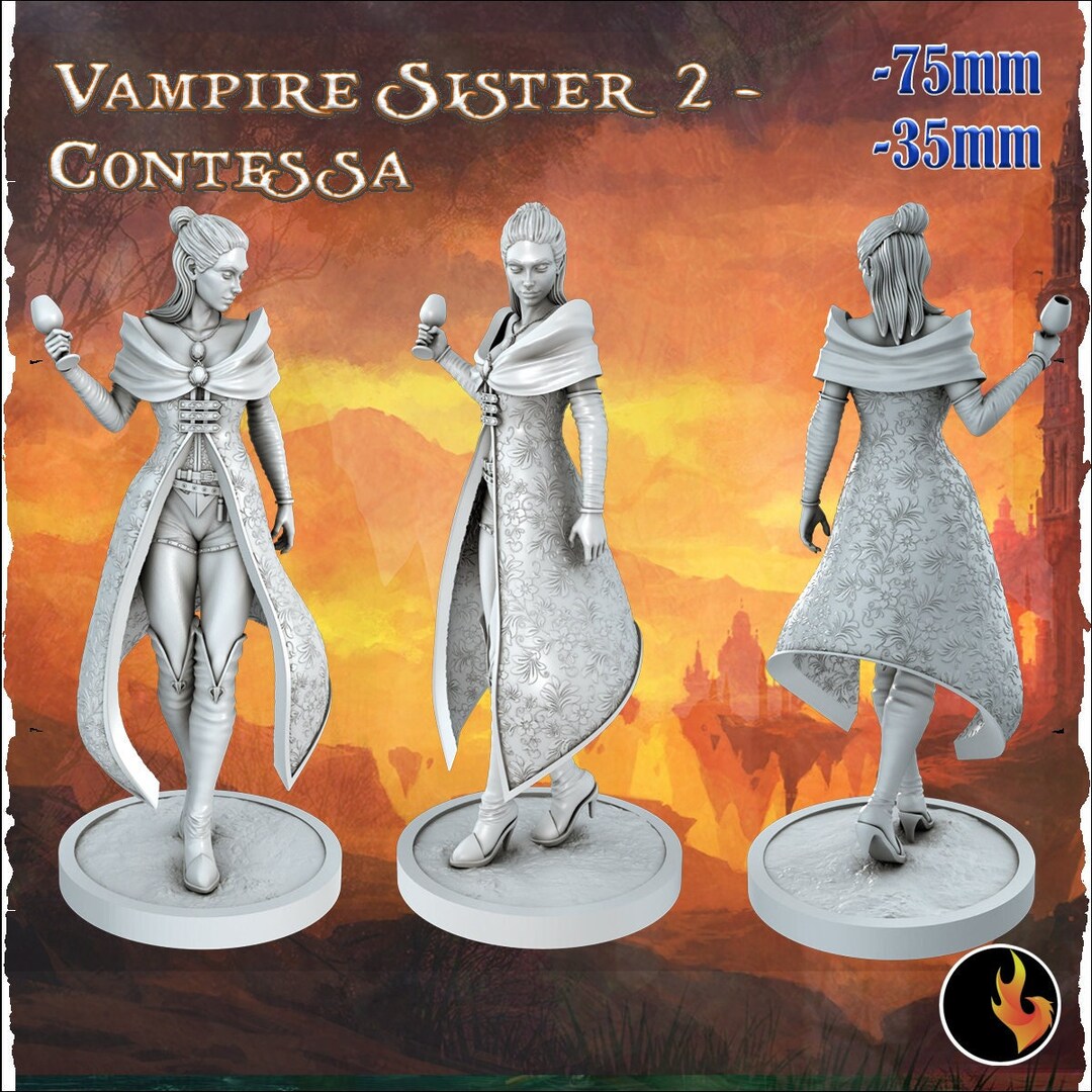 Contessa Vampire Sister // Dark Fantasy Minis // 35mm 75mm // Tabletop ...