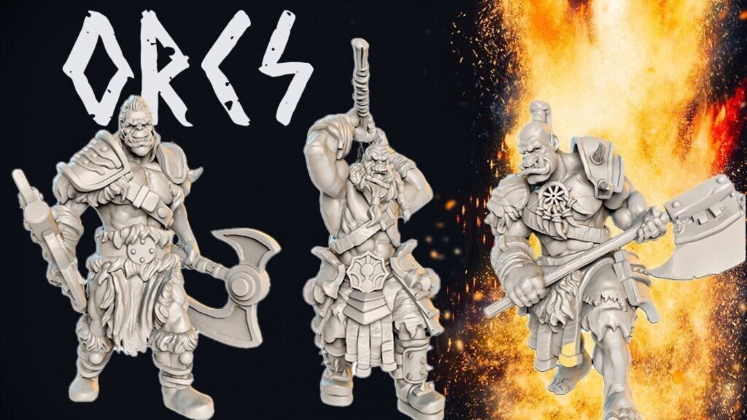 Orcs 3 poses // 32mm 75mm // DnD miniature // Tabletop RPG // Warhammer ...