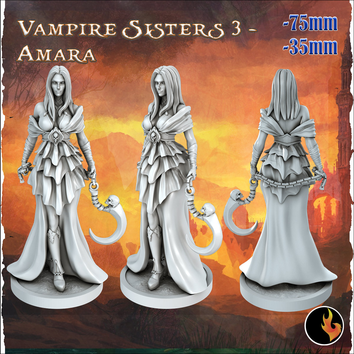 Amara Vampire Sister // Dark Fantasy Minis // 35mm 75mm // Tabletop RPG ...