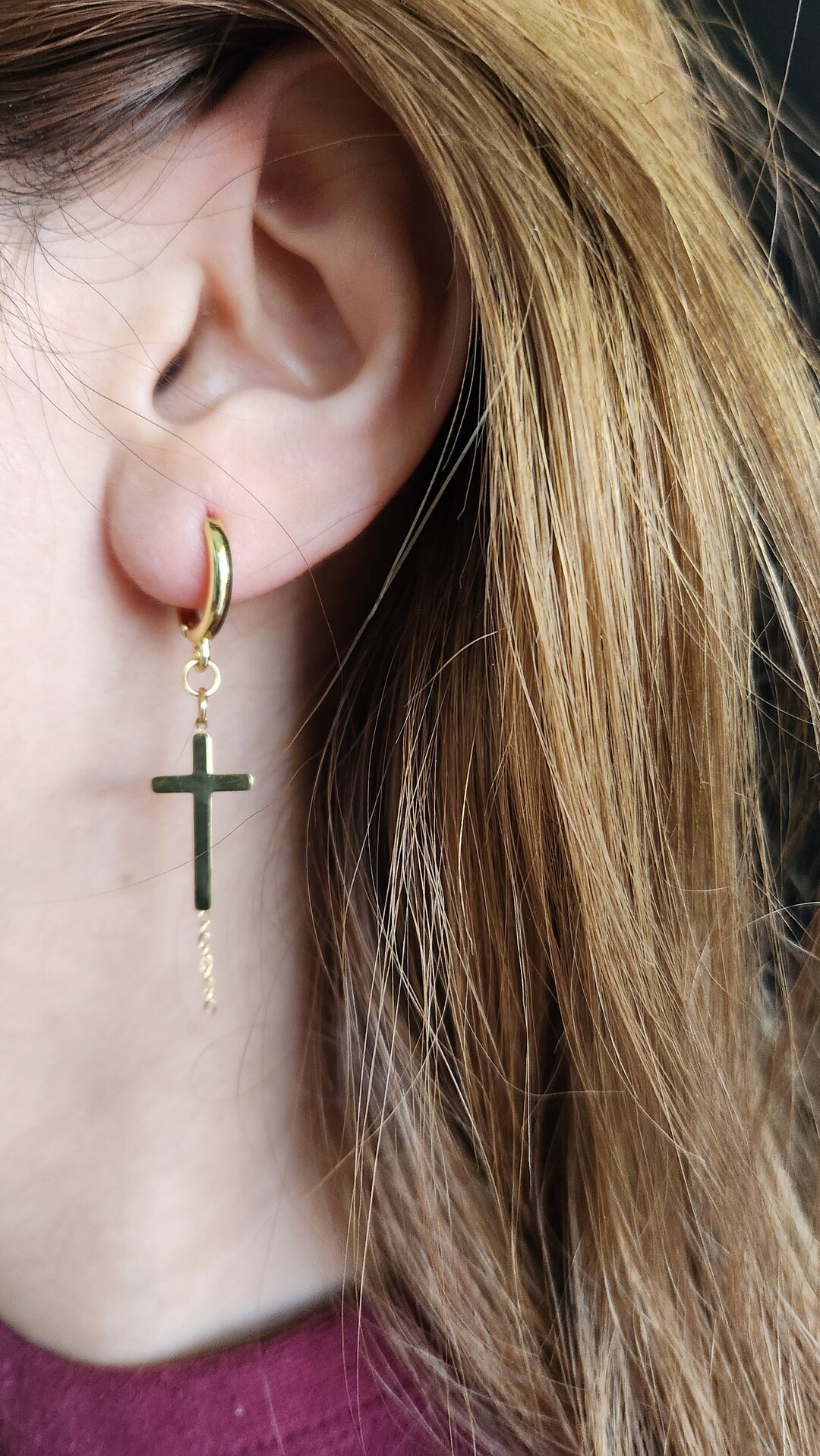 Cross Huggie Hoops, Cross Earrings, Cross Hoop Earrings, Hoop With ...