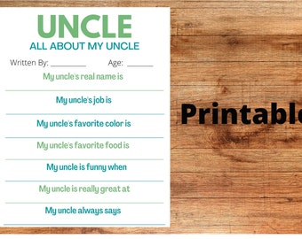 All About My Uncle Printable, Uncle Birthday, Uncle Printable, Uncle ...