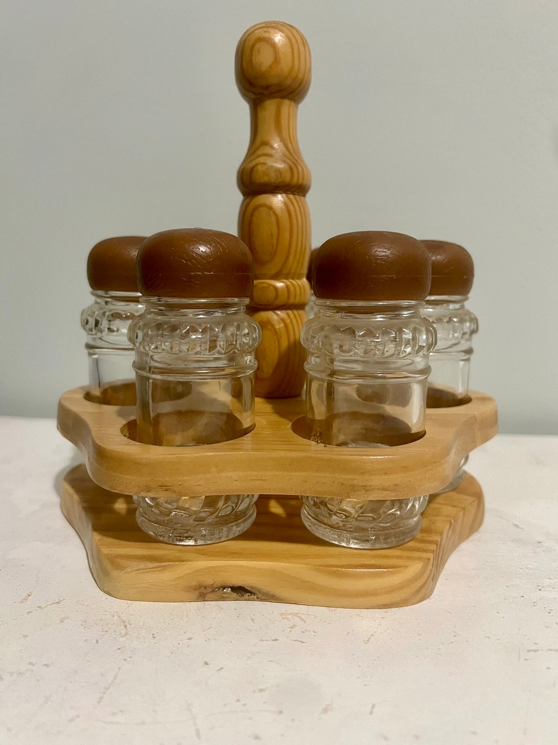 Wooden Table Top Spice Rack With Six Glass Bottles - Etsy
