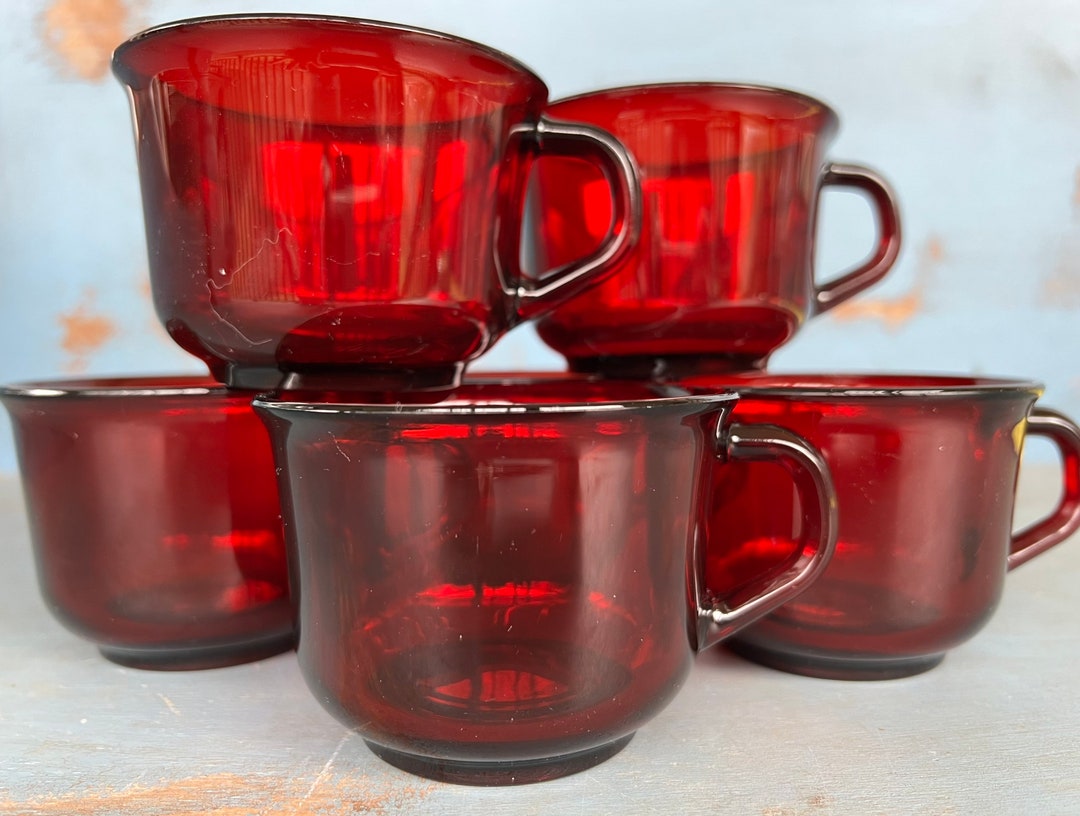 Set of 6 Vintage Arcoroc Ruby Cups - Etsy