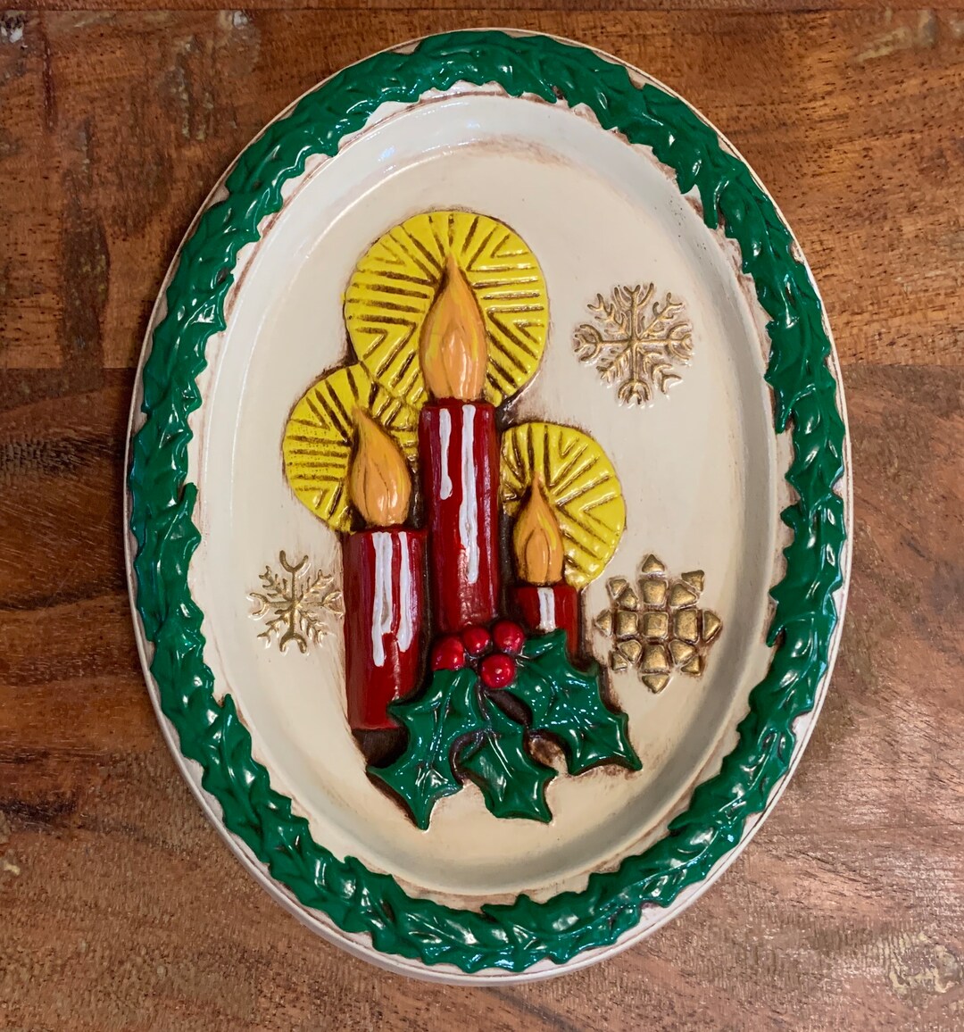 Vintage Ceramic Candle Plaque Christmas Decor Plaster Holiday ...