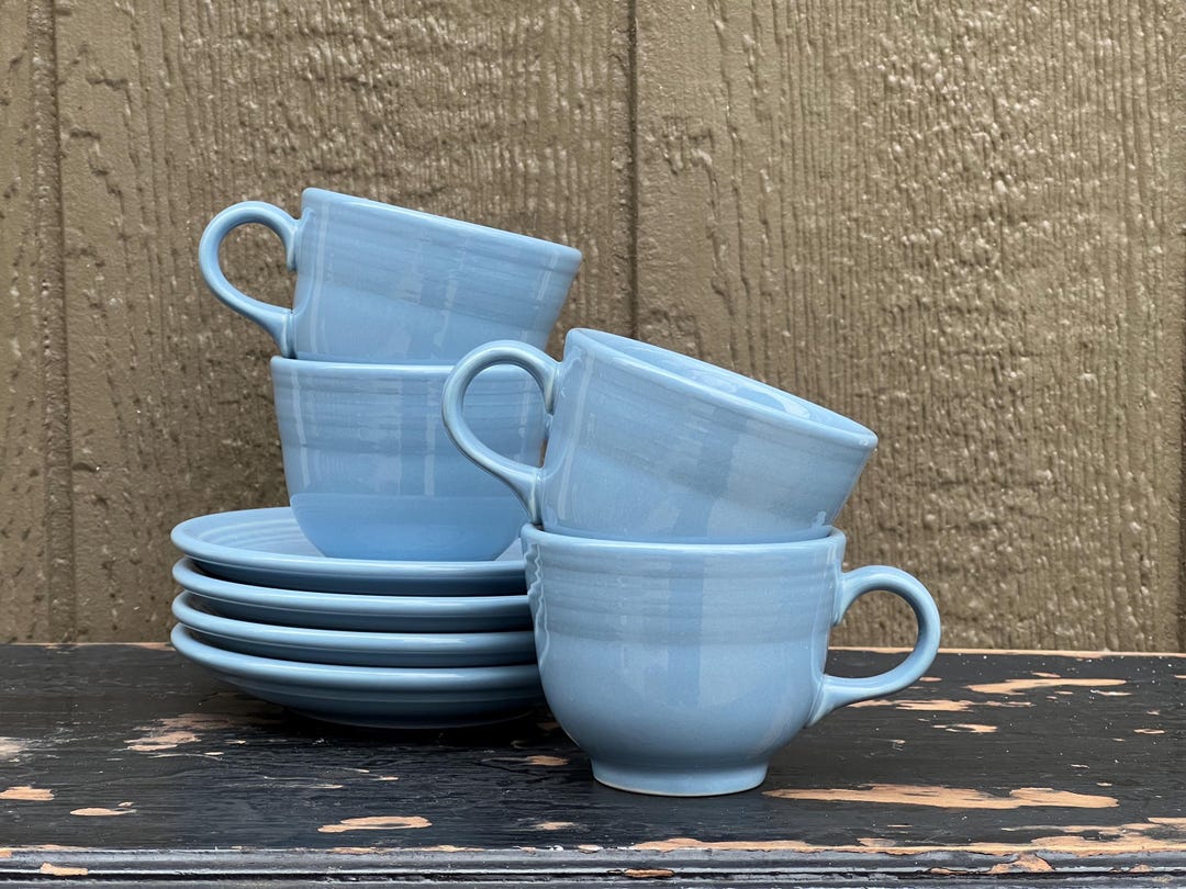 Vintage Periwinkle Blue Jomer Laughlin Fiestaware Set of 4 Cups and ...
