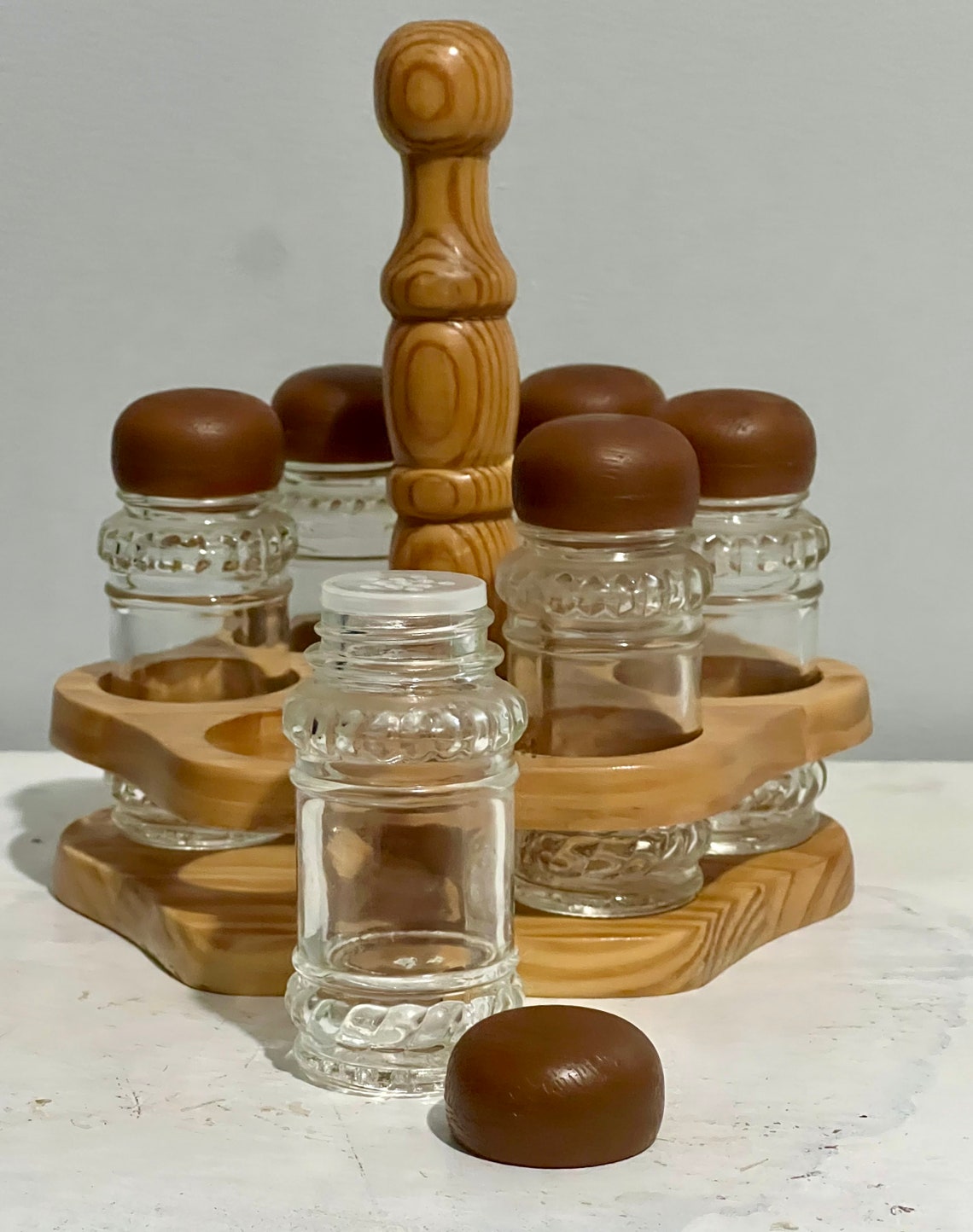 Wooden Table Top Spice Rack With Six Glass Bottles - Etsy
