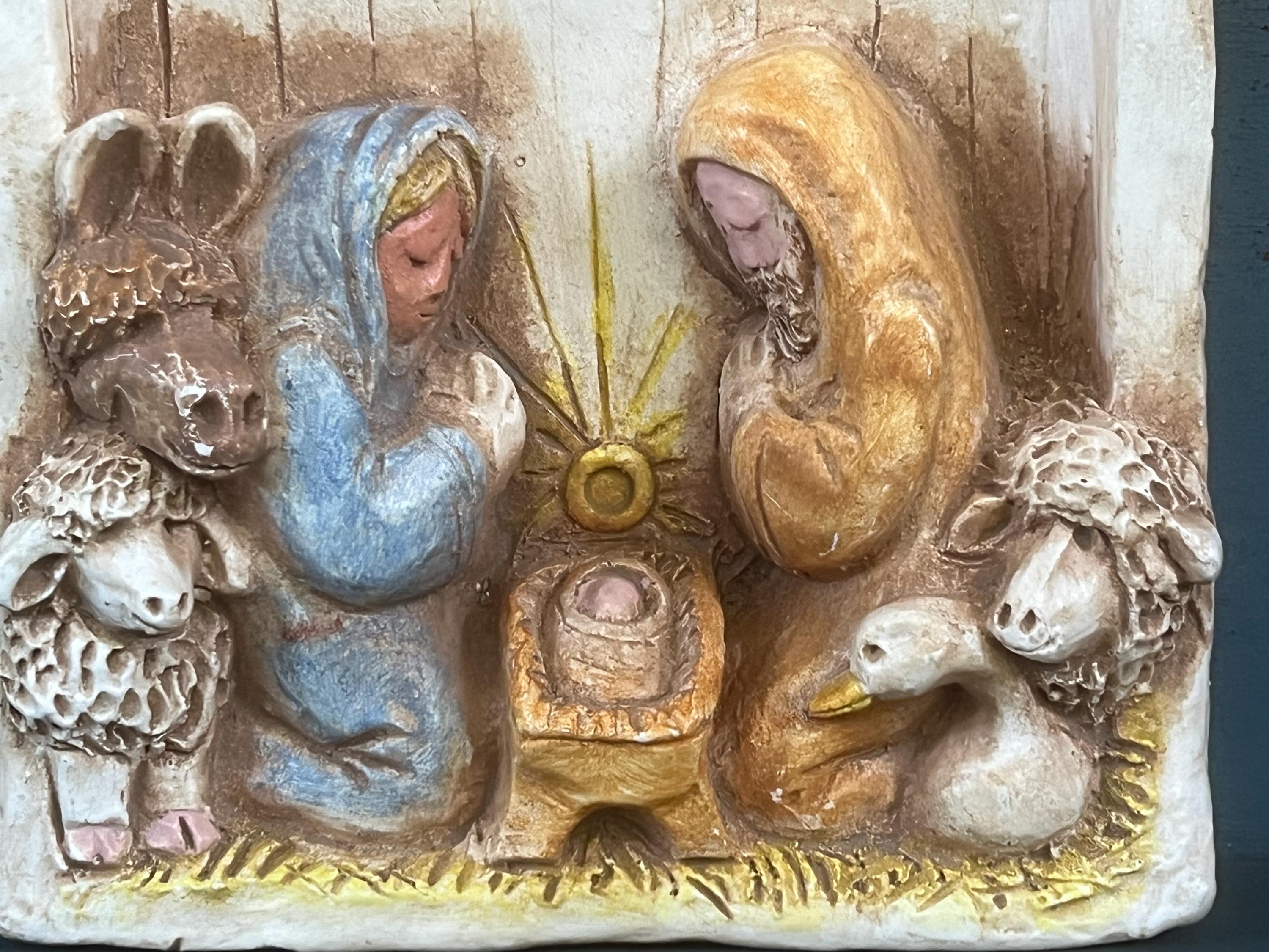 Vintage Plaster Christmas Nativity Scene Mary, Joseph and Baby Jesus ...